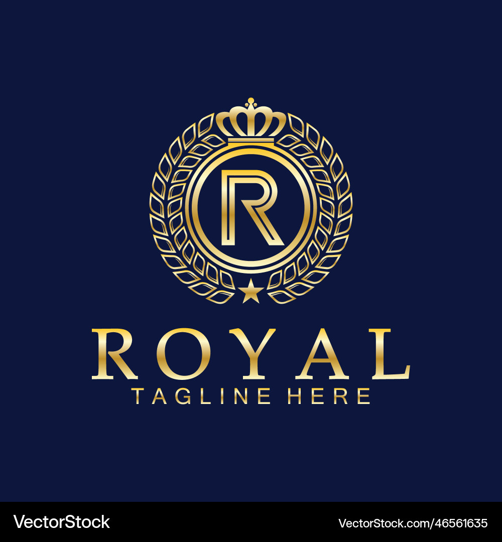 R initial royal crown logo royal king queen Vector Image
