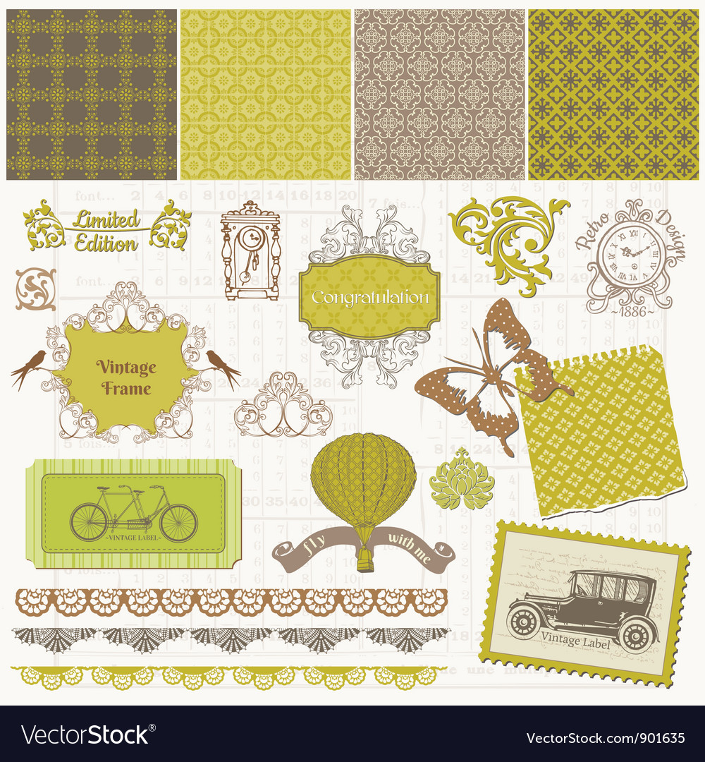 Scrapbook Design Elements Vintage Time Set Vector Image