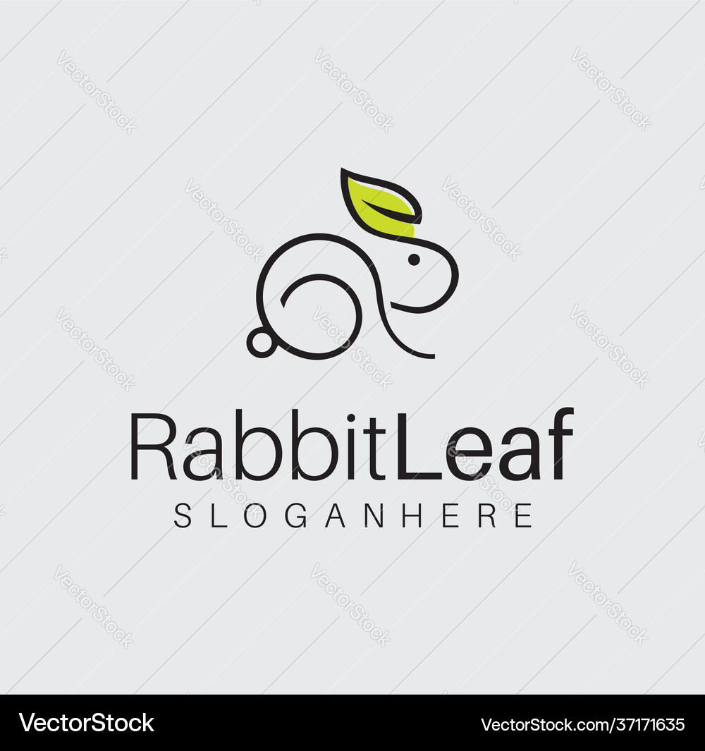 Simple rabbit leaf nature logo line art bunny Vector Image