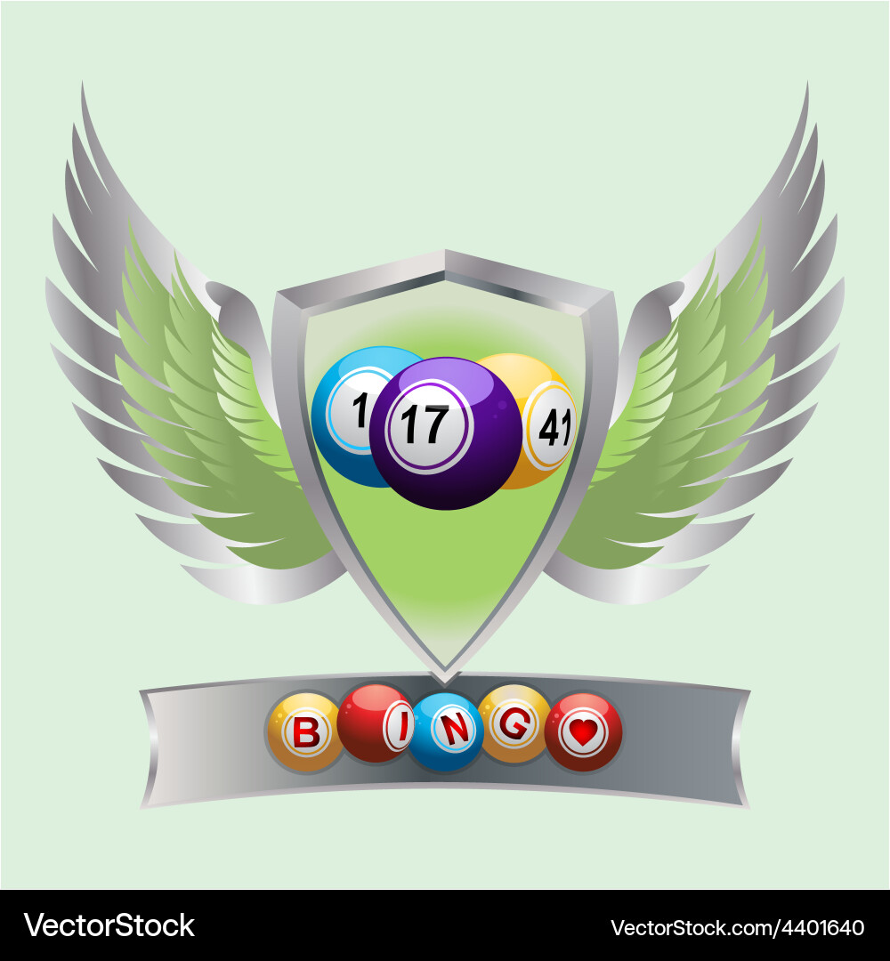 Bingo balls on a shield and banner Royalty Free Vector Image