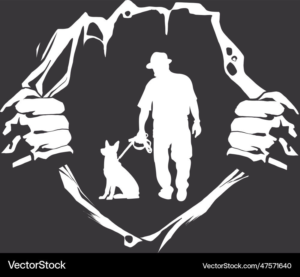 Chest rip off guy with dog Royalty Free Vector Image