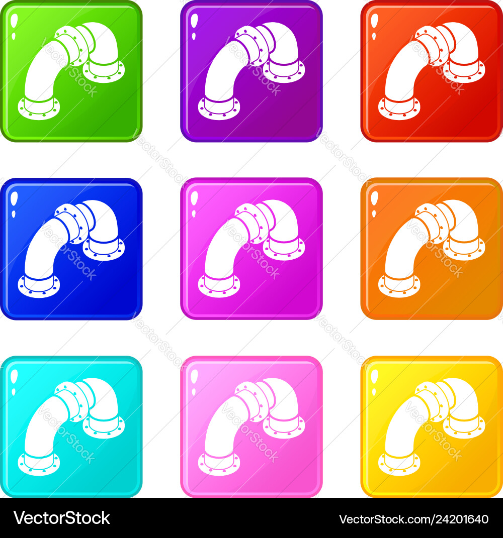 Curved pipe icons set 9 color collection Vector Image