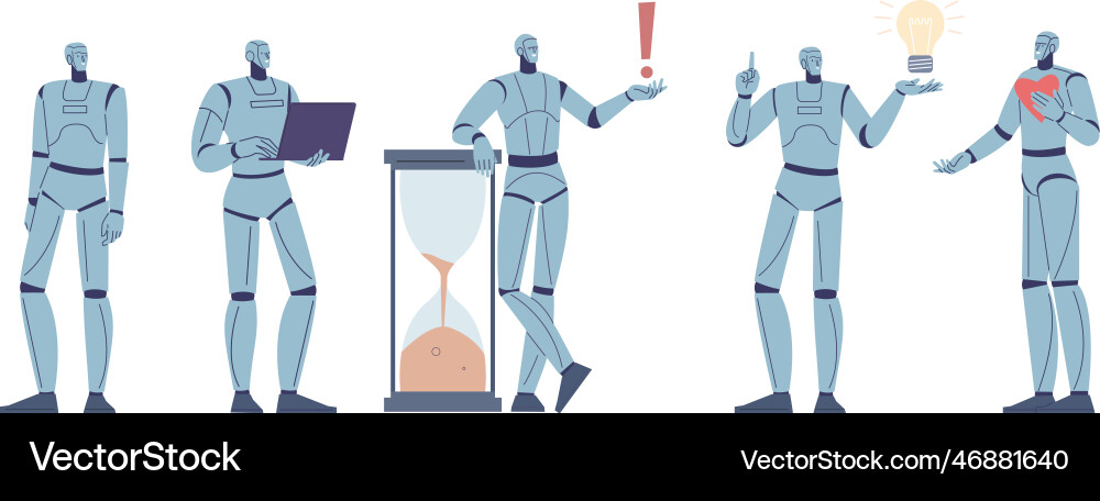 Flat Isolated Androids Characters Robot With Vector Image