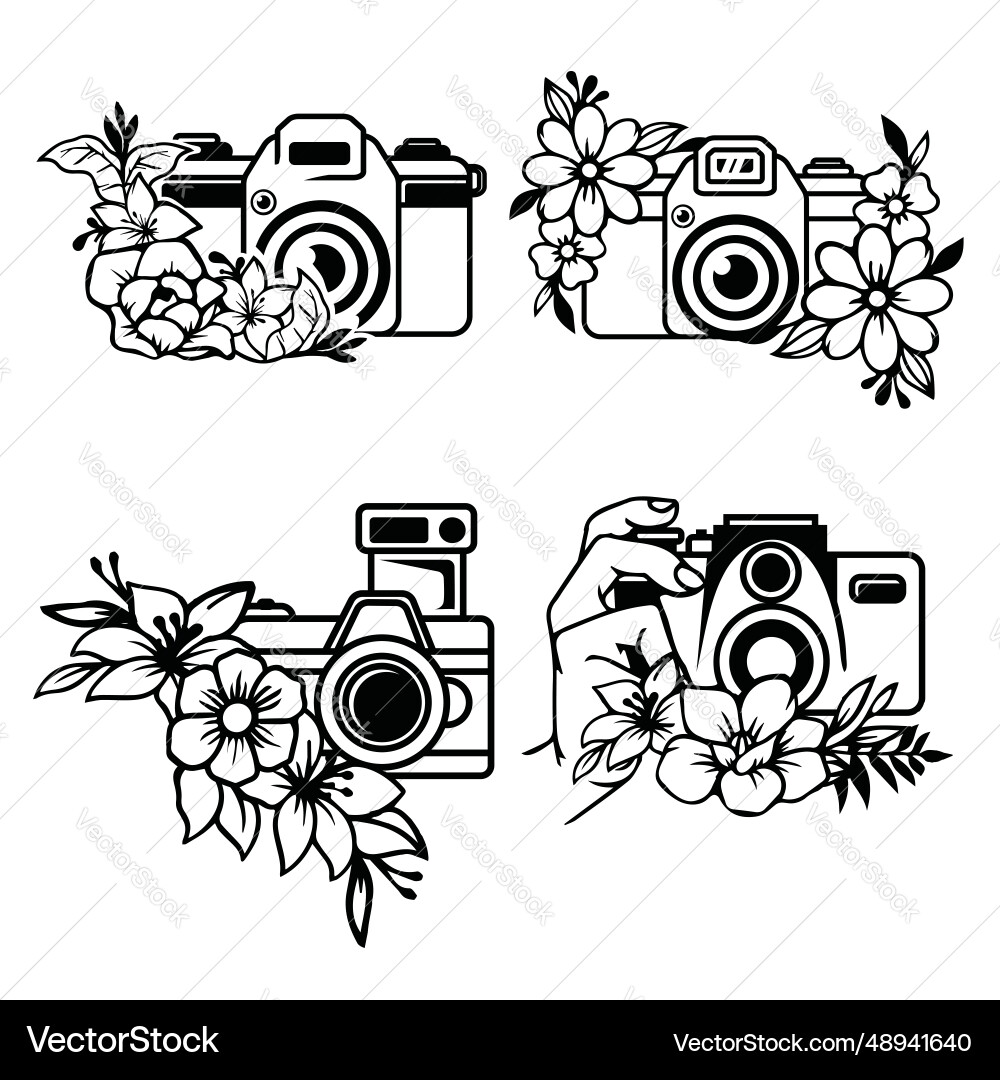 Hand-drawn floral camera cut files flower Vector Image