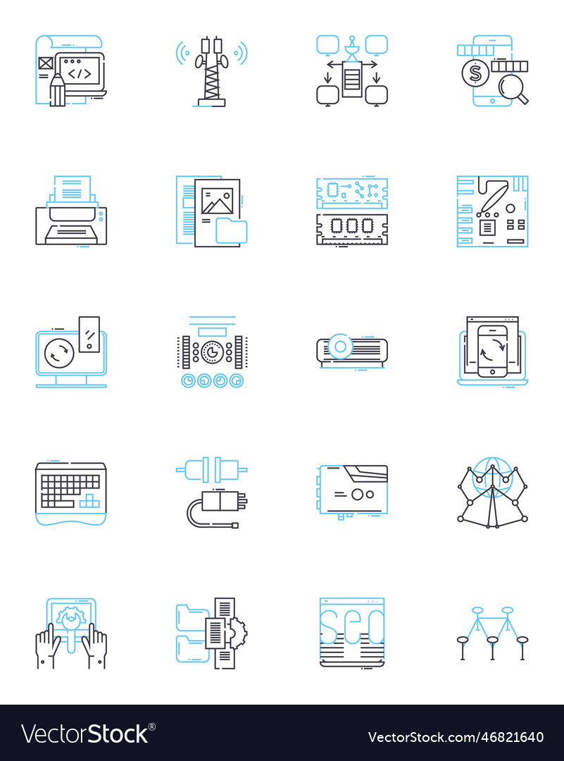 Information processor linear icons set processor Vector Image Information processor linear icons set processor Vector Image