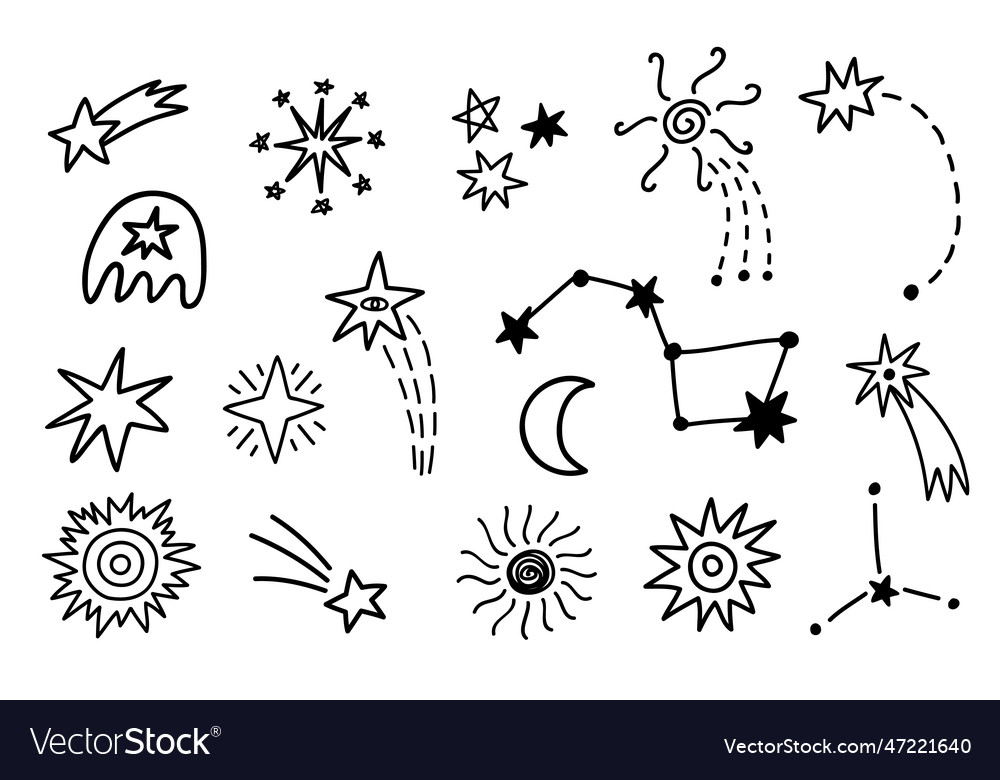 Outer space cute cosmic hand drawn doodles set Vector Image Outer space cute cosmic hand drawn doodles set Vector Image