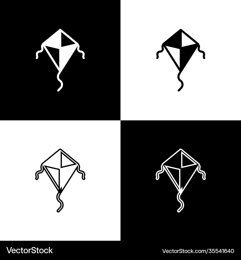 Set kite icon isolated on black and white Vector Image