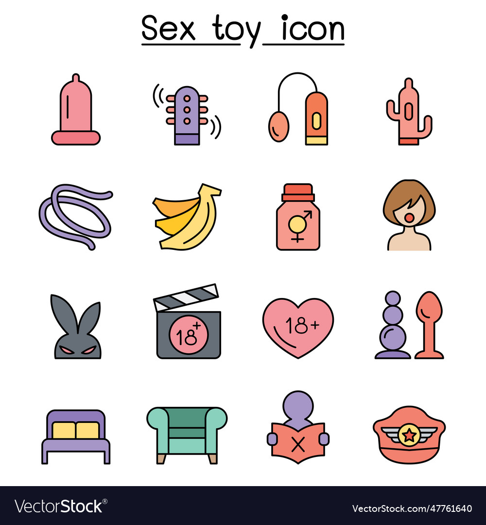 Sex Toy Color Line Icon Set Royalty Free Vector Image