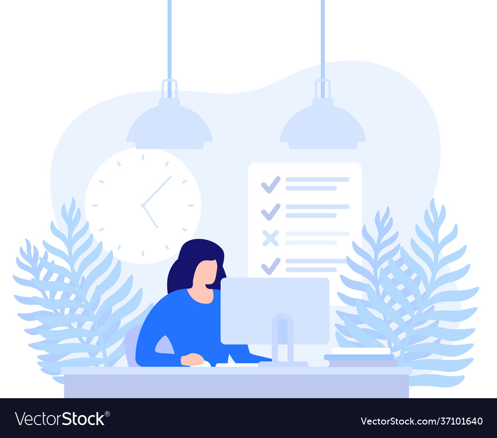 Woman working at computer task completion Vector Image