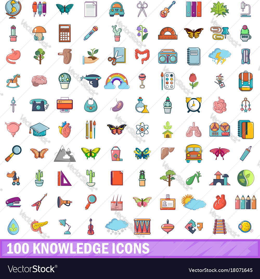 100 knowledge icons set cartoon style Royalty Free Vector