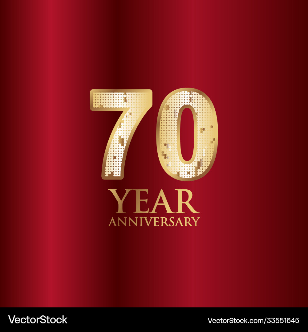 70 year anniversary gold with red background Vector Image