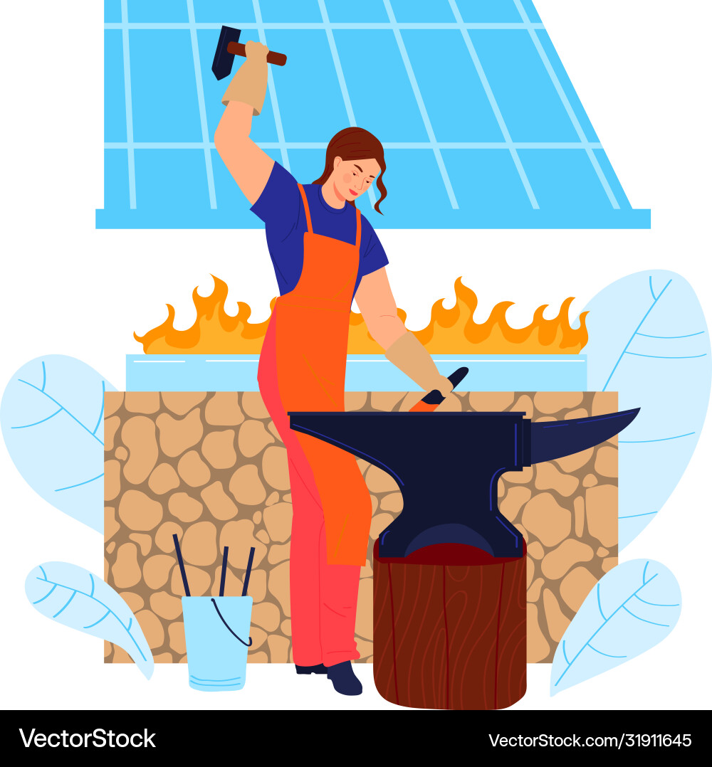 Blacksmith metal work woman character hard Vector Image