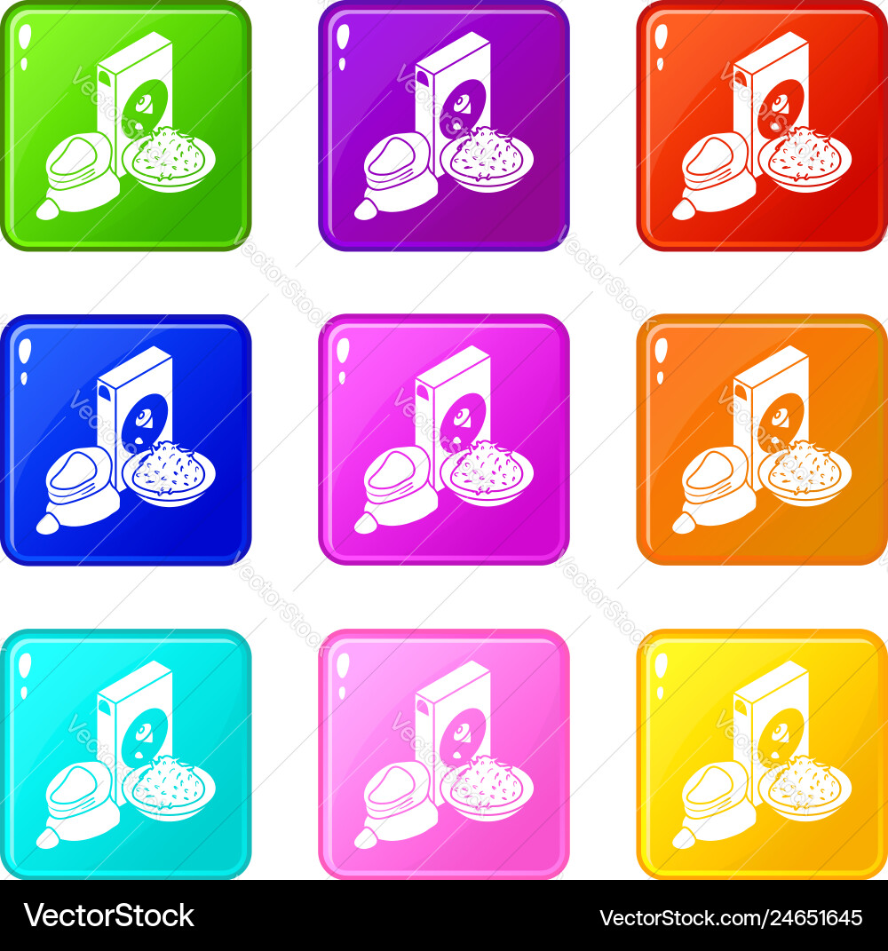 Corn flour icons set 9 color collection Royalty Free Vector