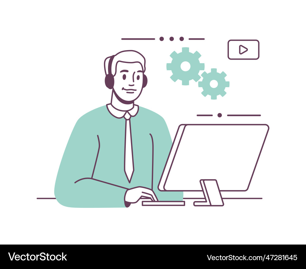 Customer service call center worker with laptop Vector Image
