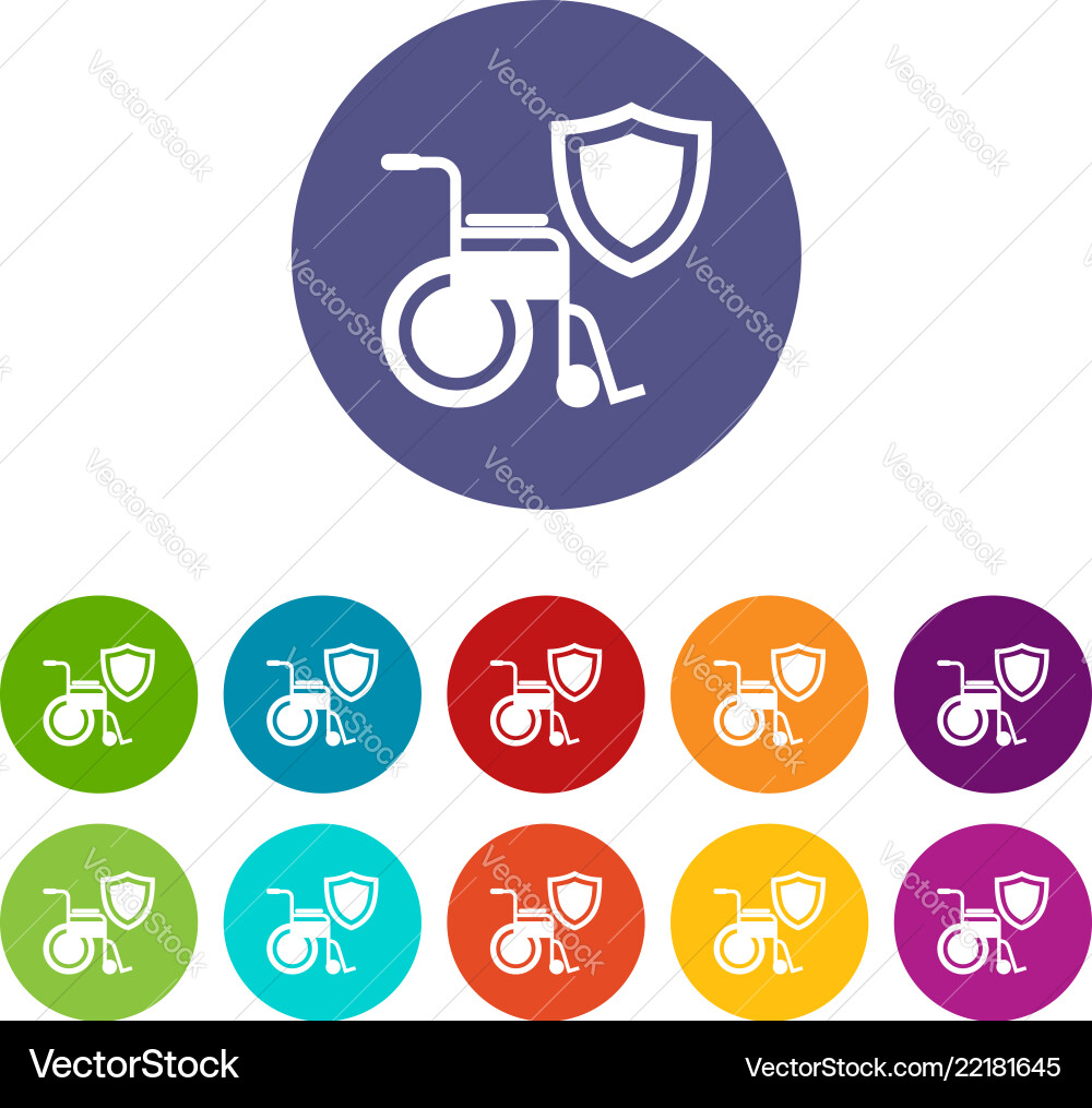 Disability protection icons set color Royalty Free Vector