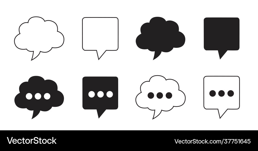 Discussion bubble and chat icons set in black Vector Image