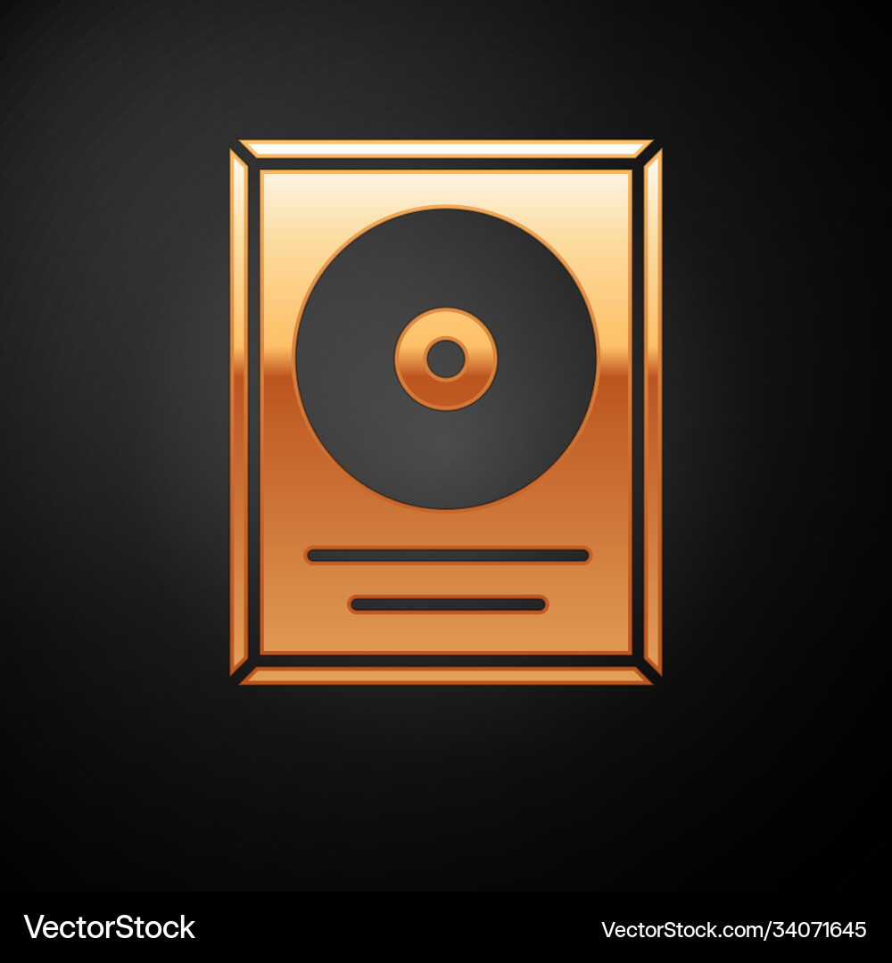 Gold cd disk award in frame icon isolated on black