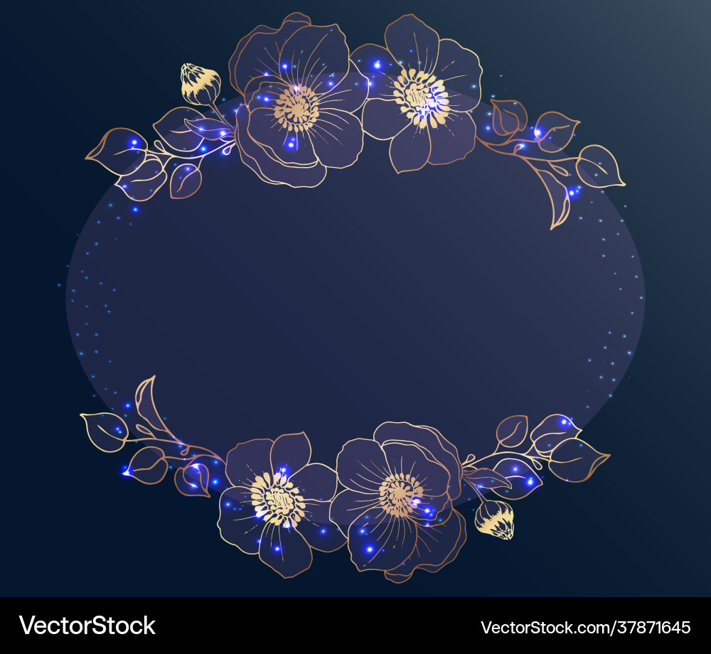 Gold frame a circle in golden branches on a dark Vector Image