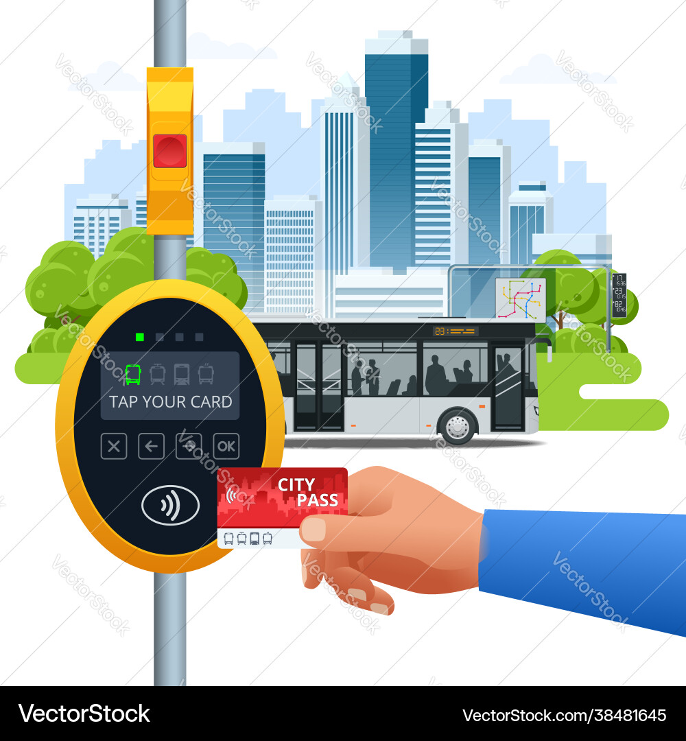 Hand using paper smart card ticket to pay money Vector Image
