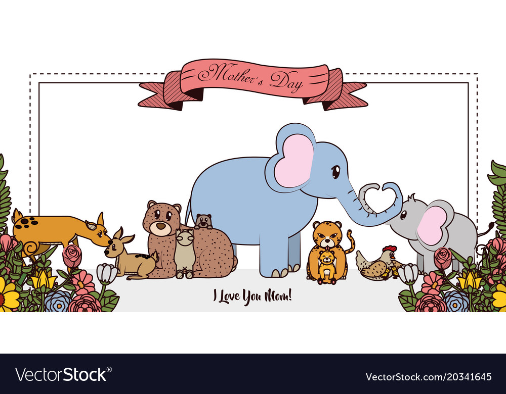 Happy mothers day card with cute animals Vector Image