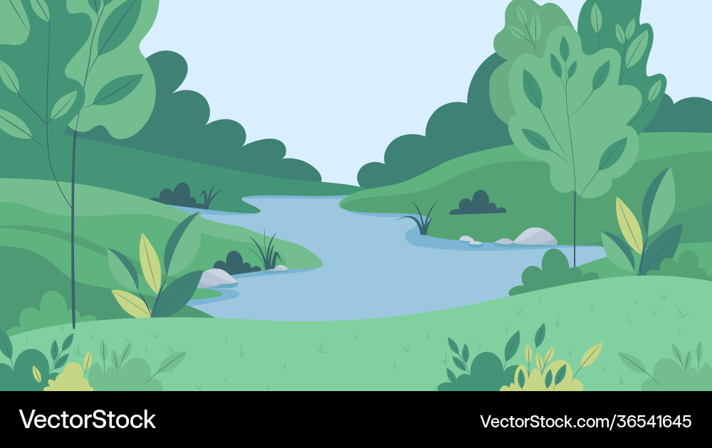 Landscape with field hills river and forest Vector Image