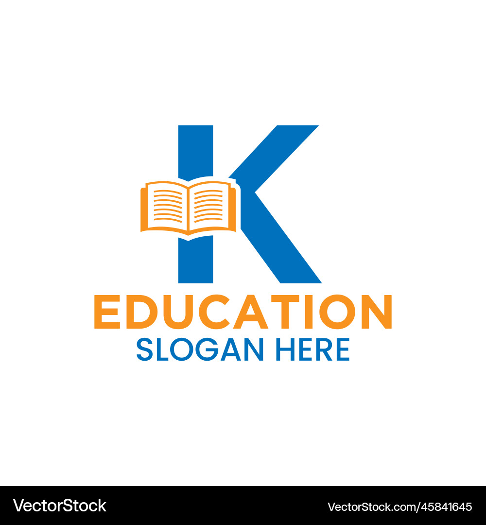 Letter k education logo concept with open book Vector Image