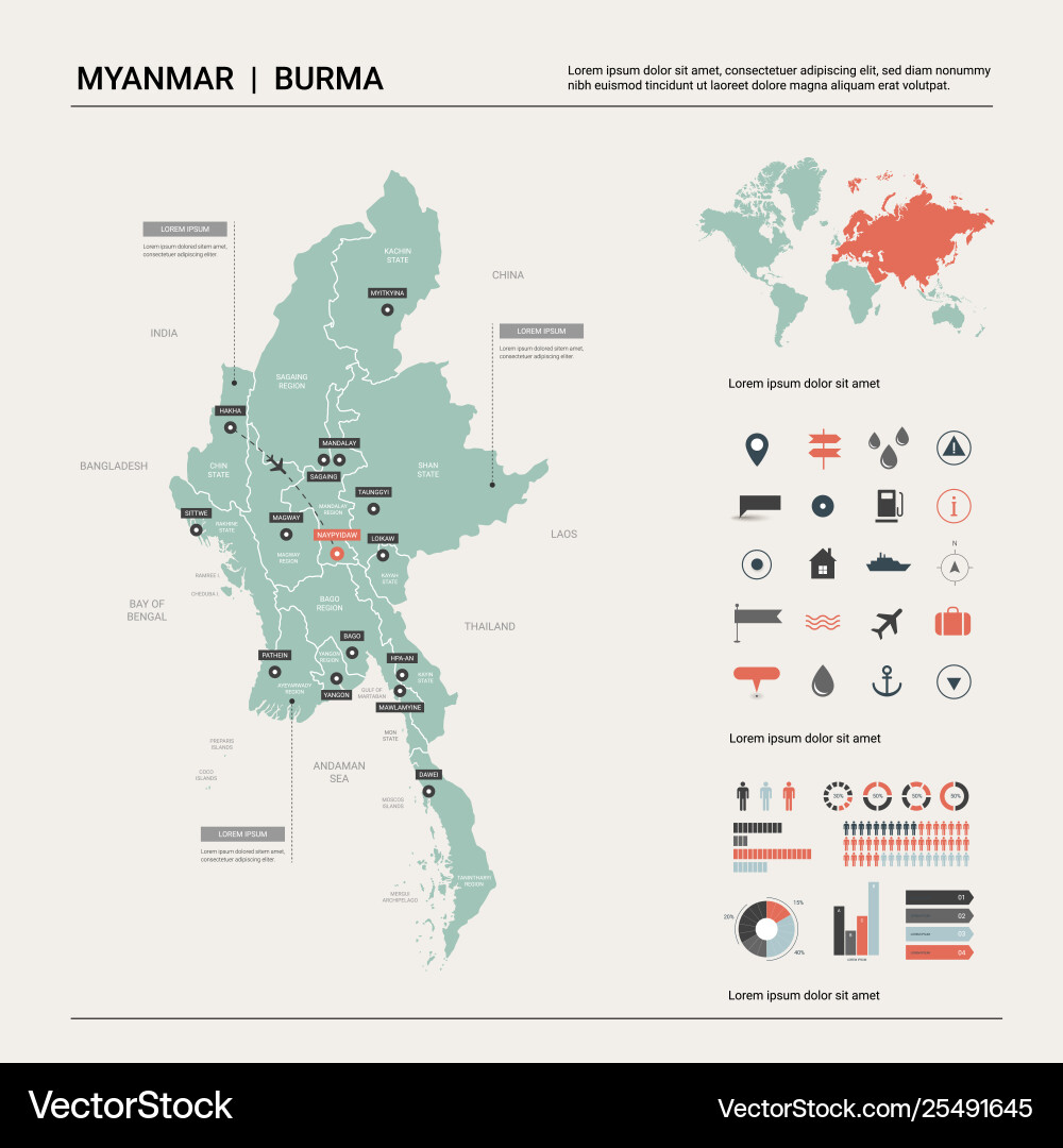 Map myanmar country with division cities Vector Image