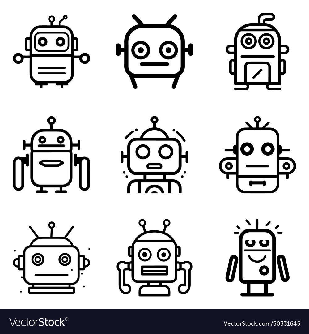 Robots flat icon set isolated on white background Vector Image