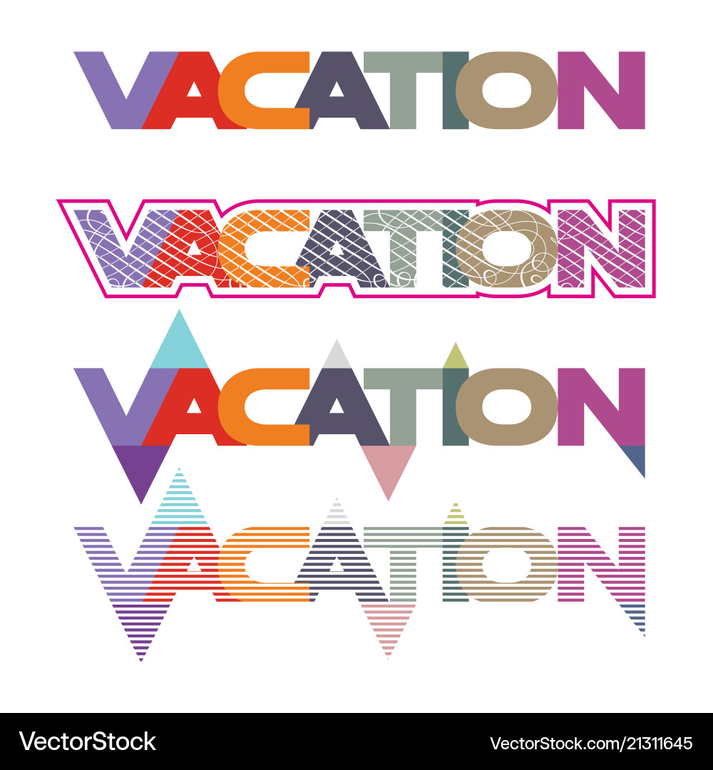 Set colorful flat for word vacation Royalty Free Vector