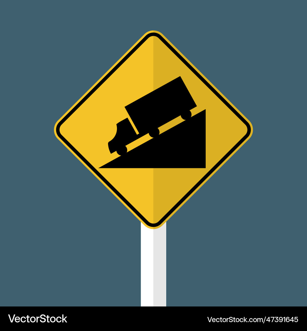 Truck downhill warning sign Royalty Free Vector Image