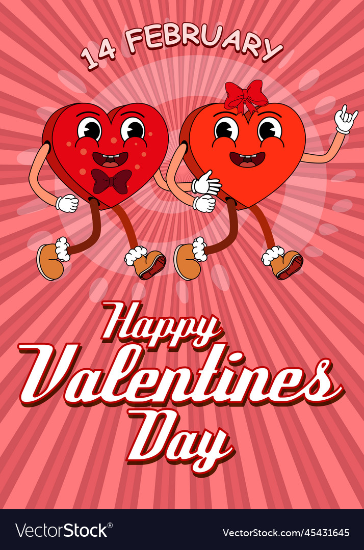 Vintage groovy happy valentine day poster concept Vector Image