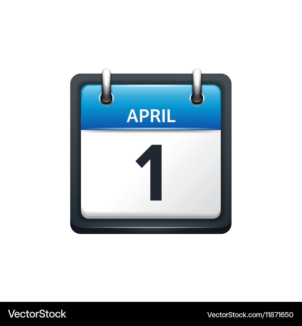 April 1 calendar icon flat Royalty Free Vector Image