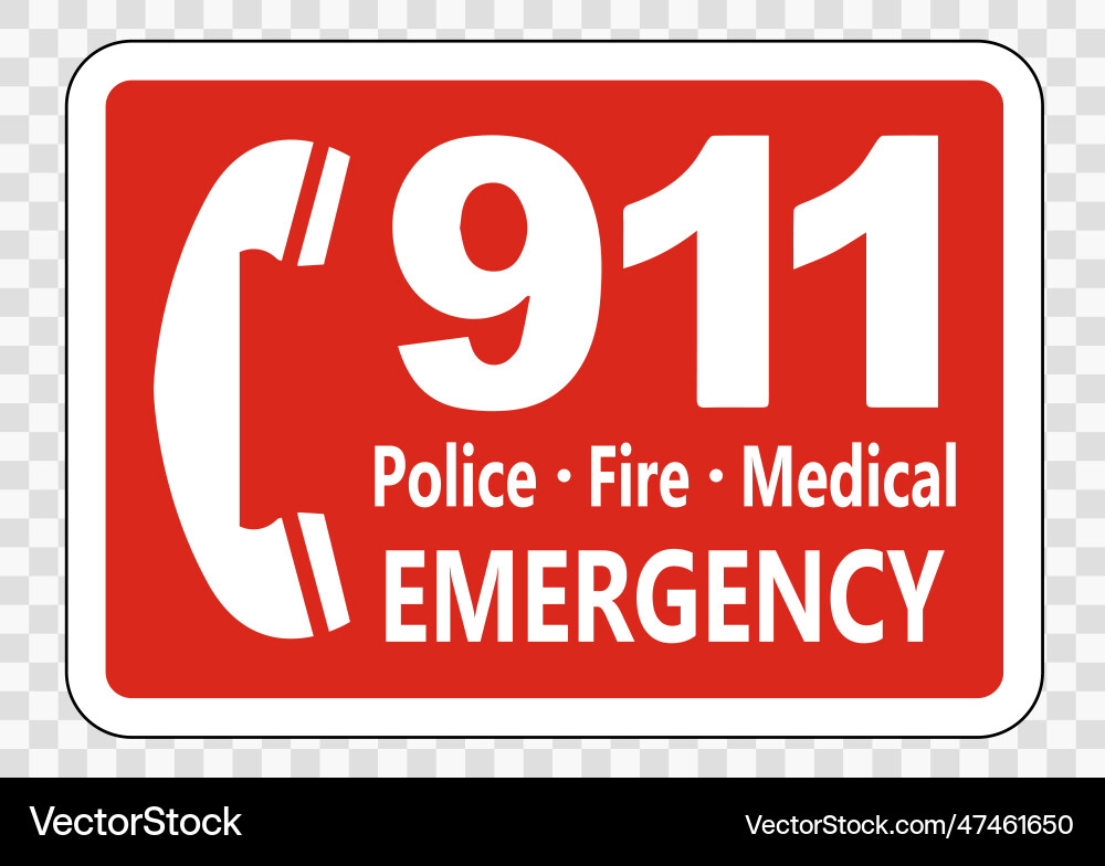 Call 911 sign on transparent background Royalty Free Vector