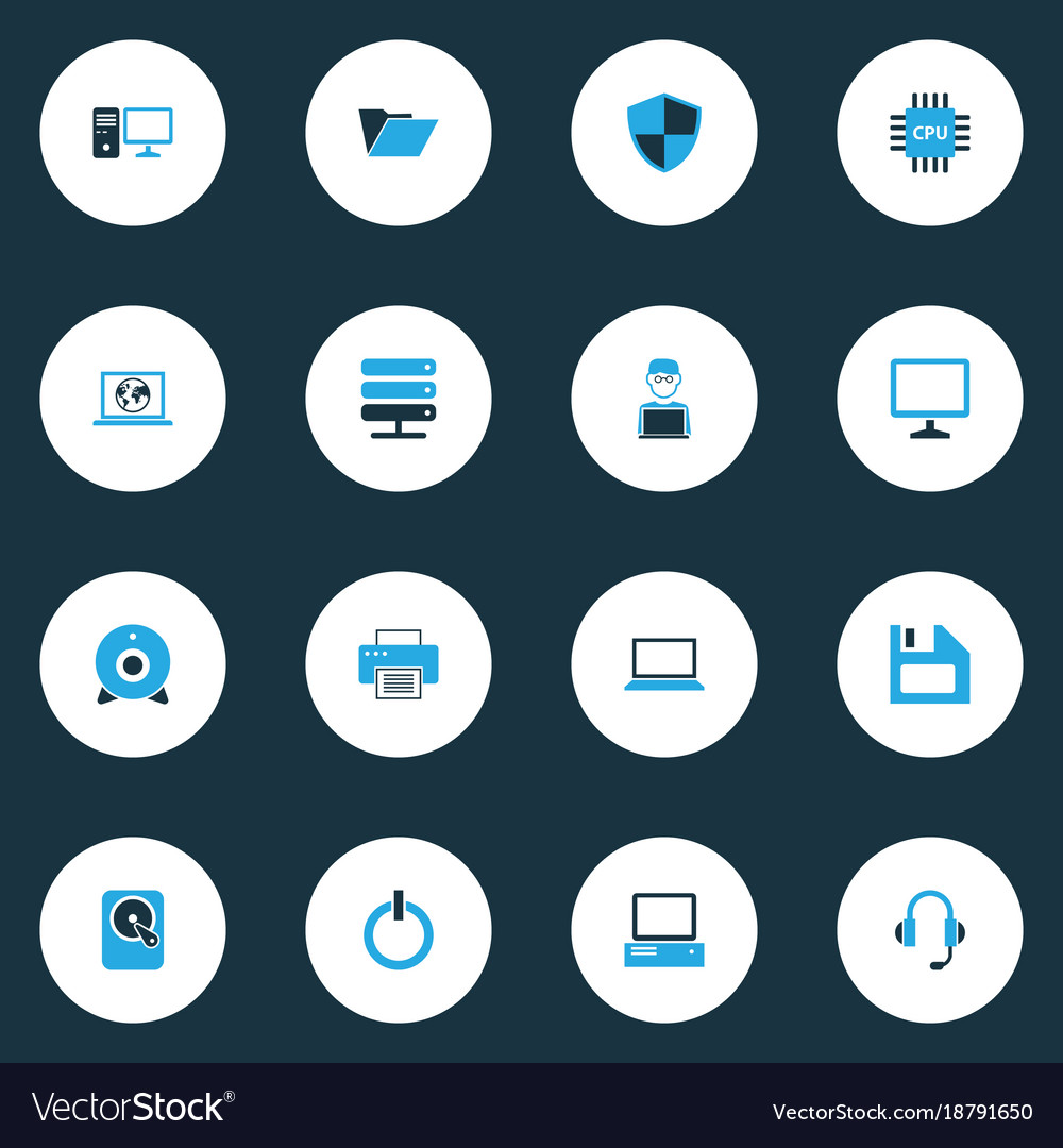 Computer colorful icons set with network Vector Image