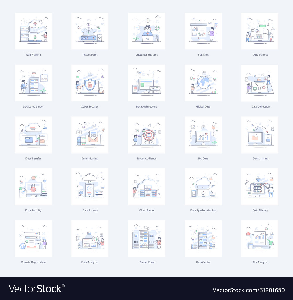 Data hosting flat pack Royalty Free Vector Image