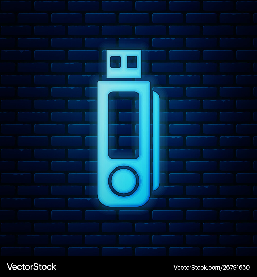 Glowing neon usb flash drive icon isolated Vector Image