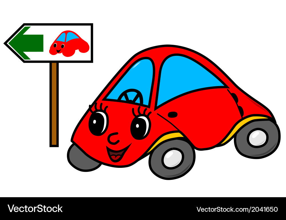 Toy car on green way Royalty Free Vector Image