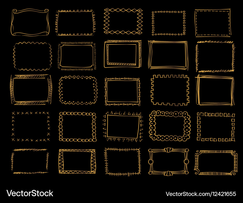 A set of hand drawn gold frames Royalty Free Vector Image