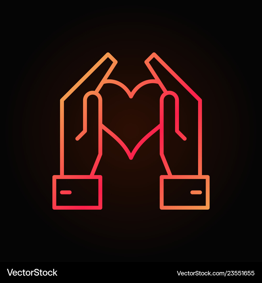 Hands holding heart red bright outline icon Vector Image
