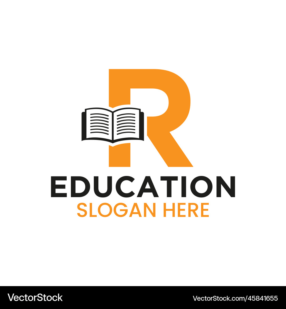 Letter r education logo concept with open book Vector Image