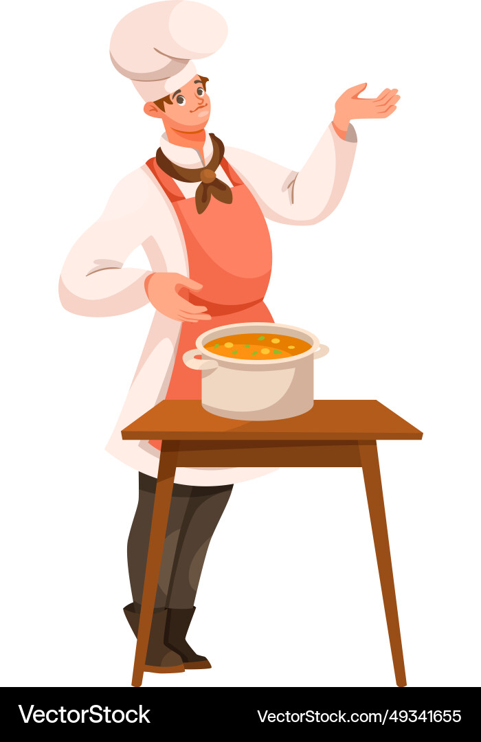 Man chef character in uniform in restaurant Vector Image