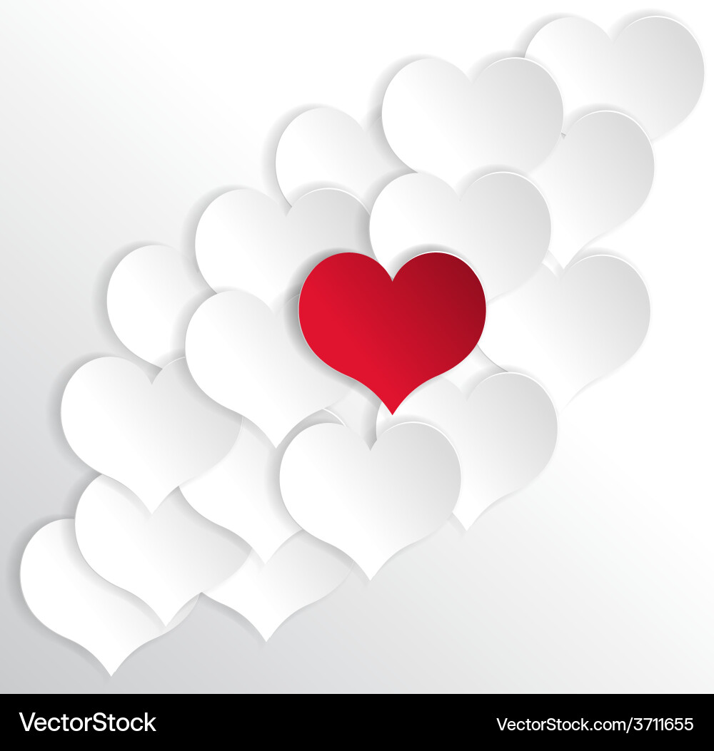 Paper hearts background with alone red heart Vector Image