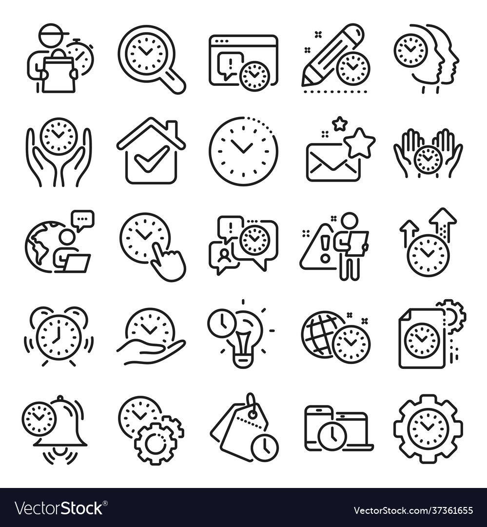 Time Management Line Icons Alarm Clock Timer Vector Image