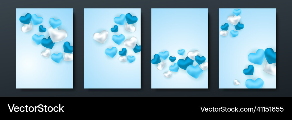 Valentines day posters set 3d blue and white Vector Image
