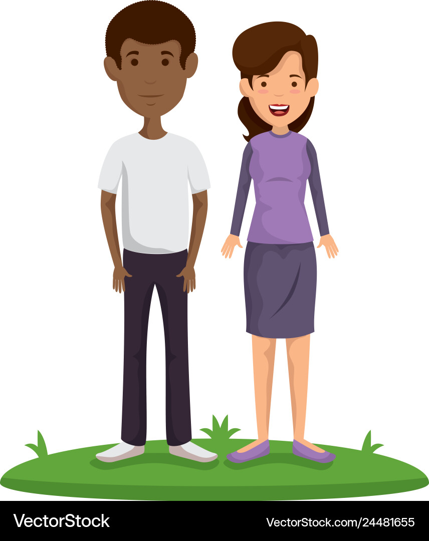 Young couple in grass avatars characters Vector Image