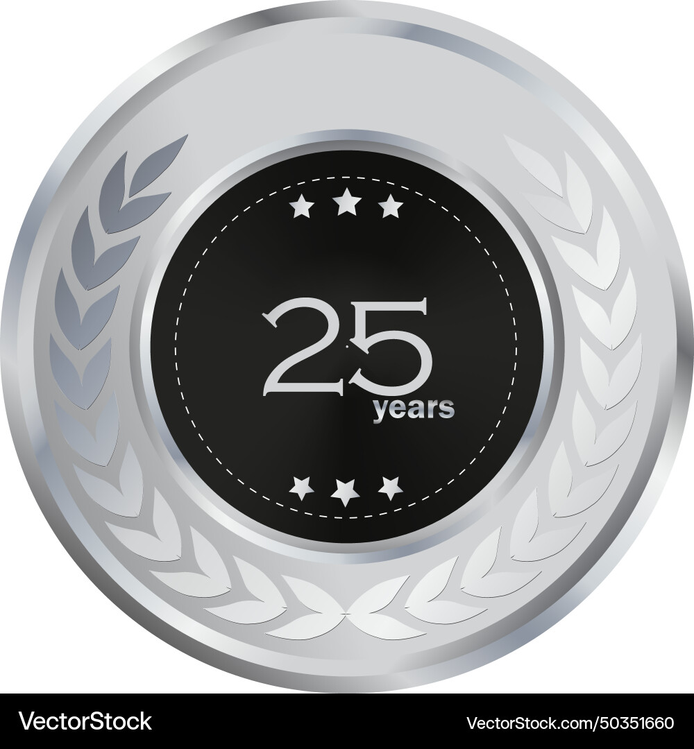 25th anniversary in silver and black Royalty Free Vector