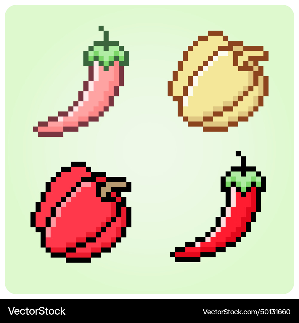 8 bit pixel chili and bell pepper vegetables Vector Image