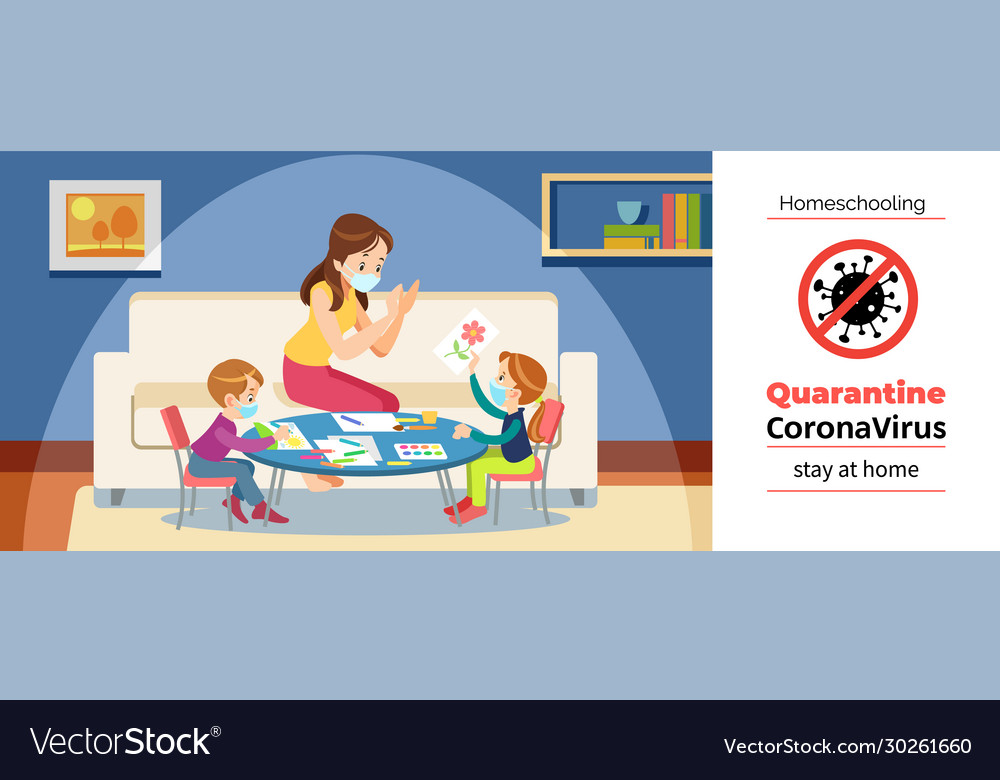 Coronavirus stay at home homeschooling mother Vector Image
