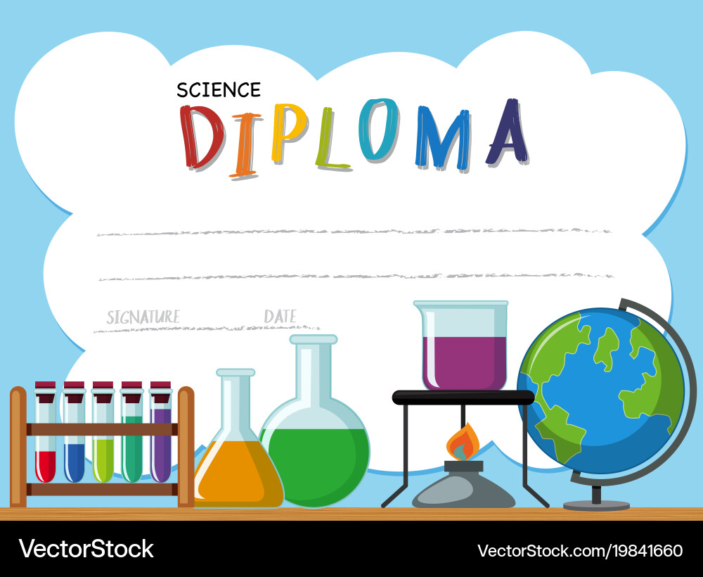 Diploma template with science equipments Vector Image