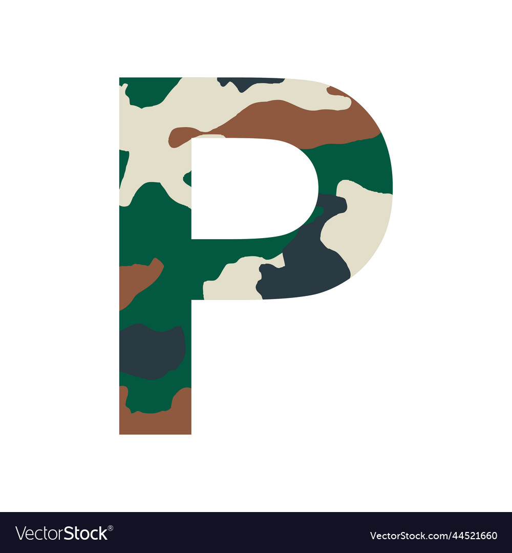 English alphabet letter p khaki style isolated Vector Image